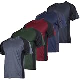 5 Pack: Men’s V-Neck Dry-Fit Moisture Wicking Active Athletic Tech ...