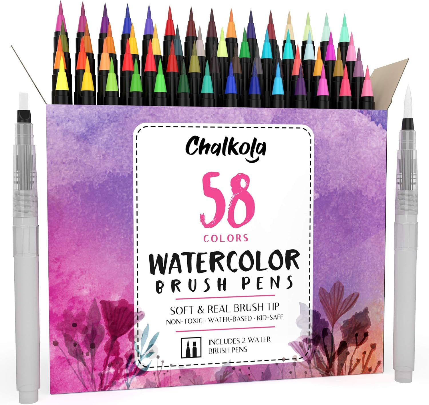 Watercolour Brush Pens | 58 Colours with 2 Blending Brush – Paint ...