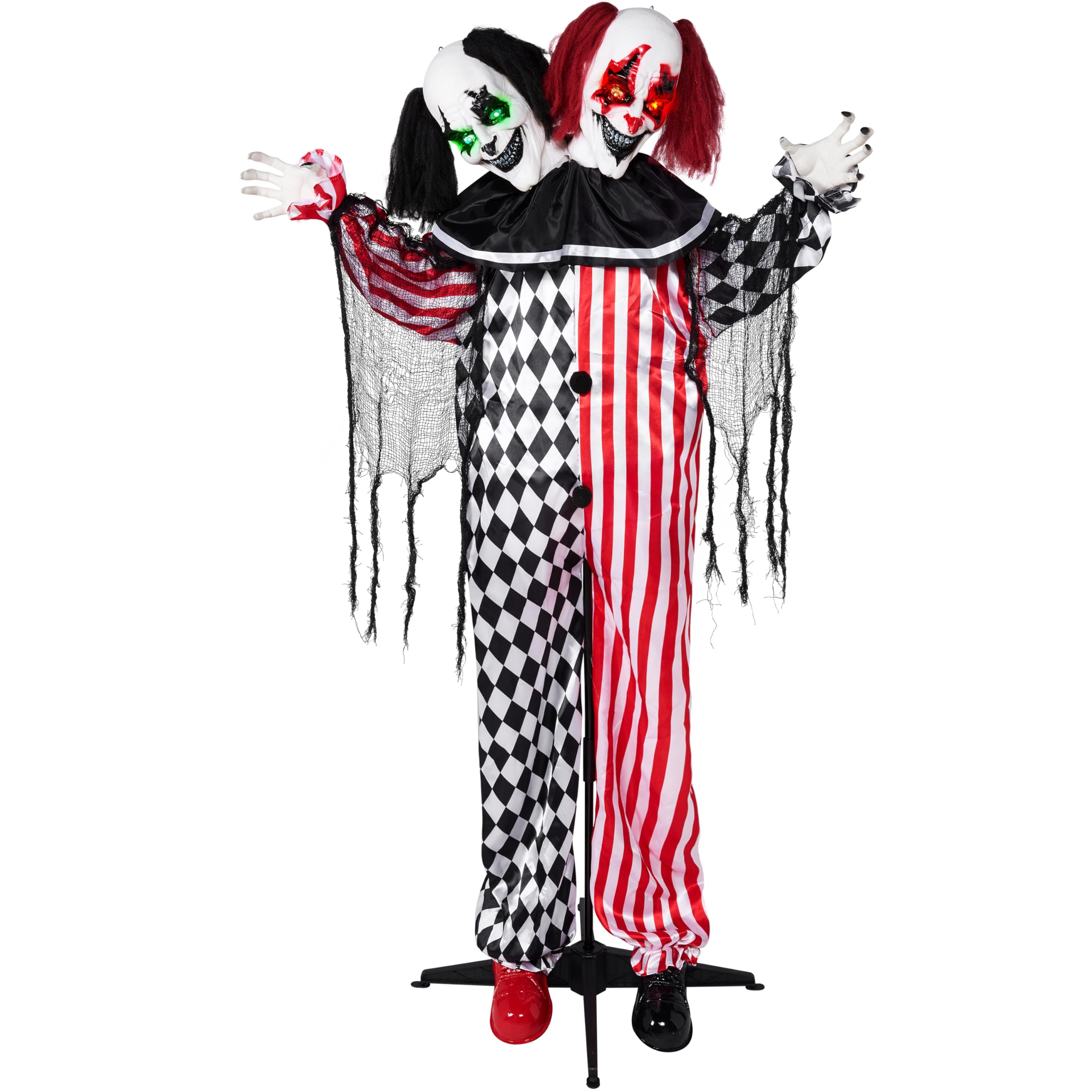 JOYIN 65" Halloween Animatronics Standing Dicephalous Clown, Life Size ...