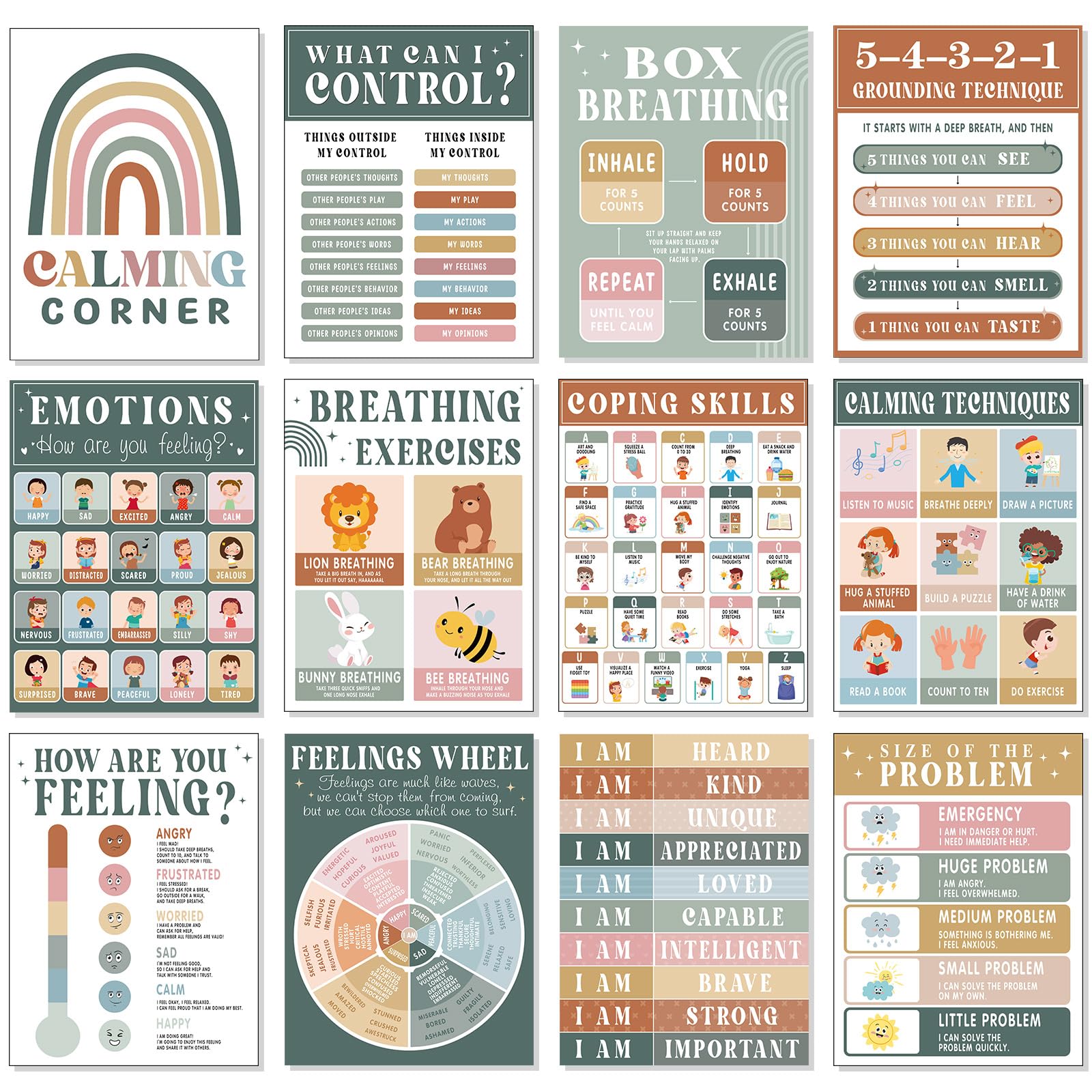 Mua Chiisong 12 Pcs Modern Boho Calming Corner Classroom Posters Calm ...