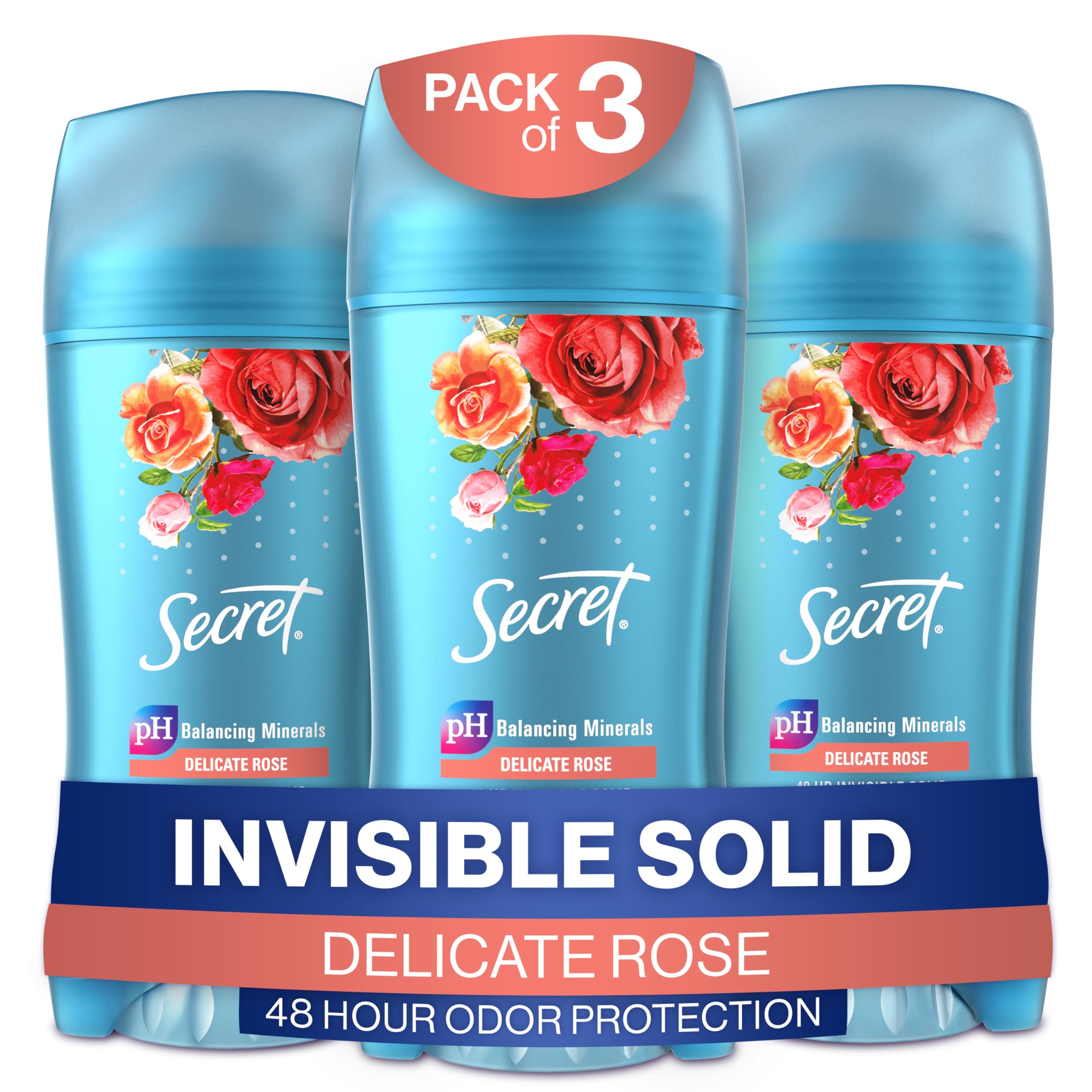 Secret Invisible Solid Antiperspirant and Deodorant, Rose Scent, 2.6 oz ...