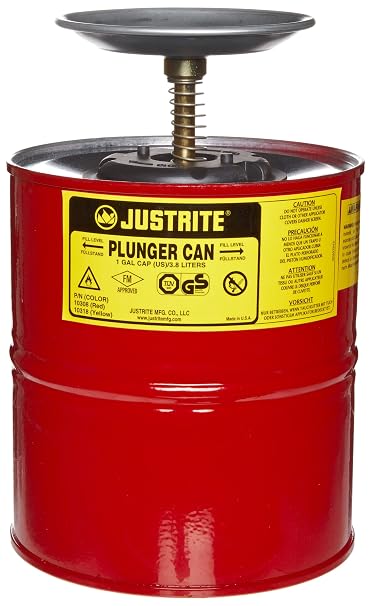Justrite 10308 Steel Plunger Safety Can with Brass and Ryton Pump ...