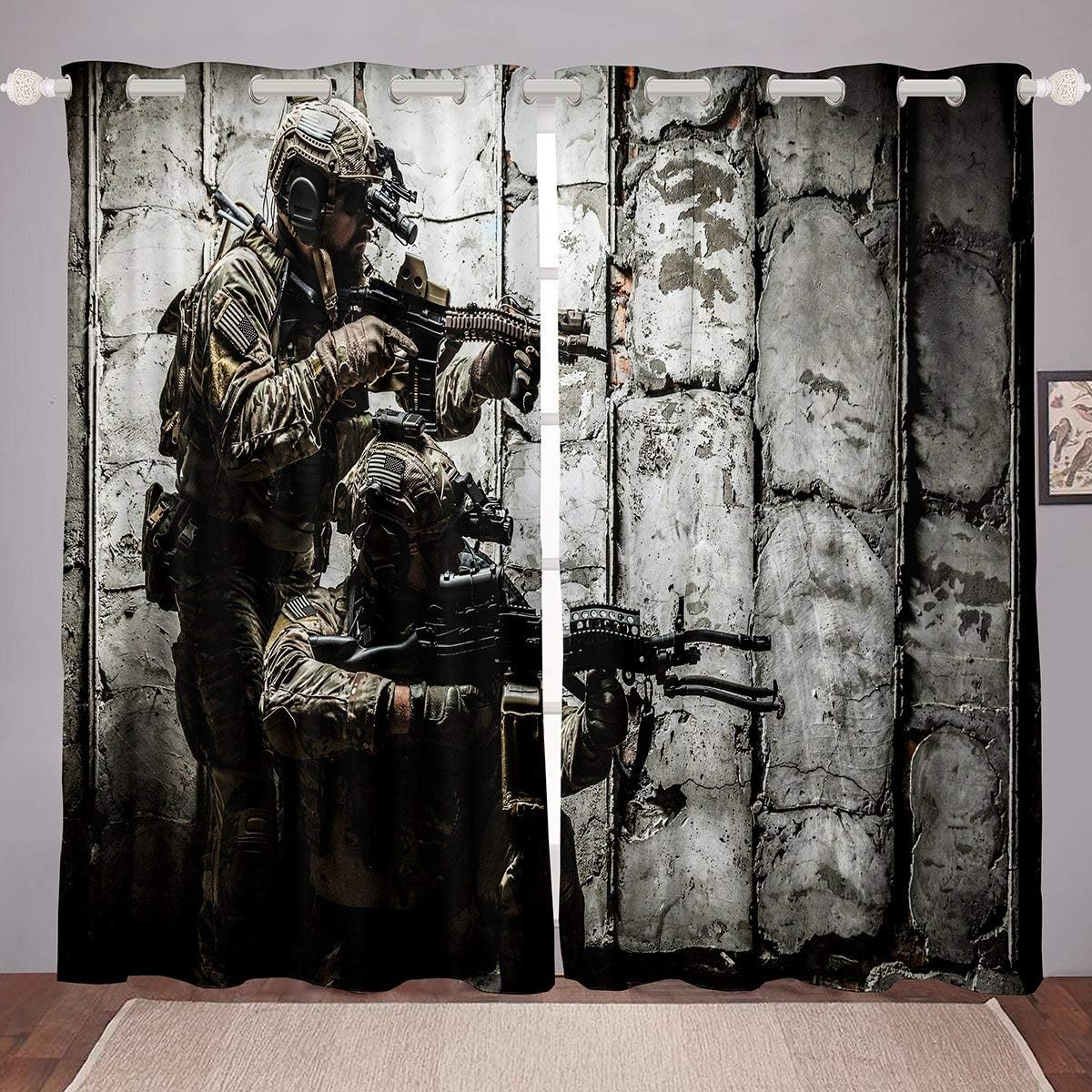 Amazon.com: Soldier With Weapon Curtain Panels, Boys Teens Under ...