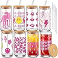Amazon.com | Umigy 8 Pcs 16oz Preppy Cups Ice Coffee Cup with Bamboo ...