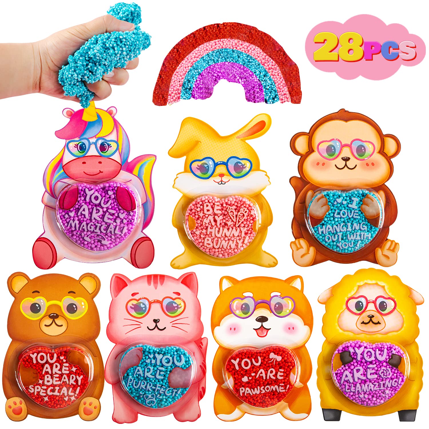 Kiddokids 28 Pack Prefilled Foam Squishy Valentine Cards for Kids ...