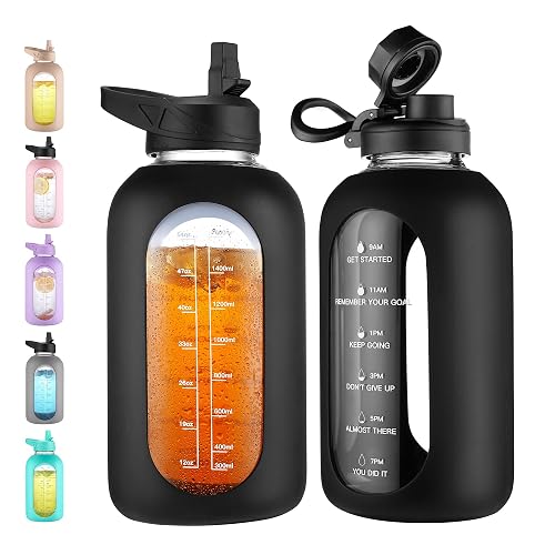 CIVAGO 64 oz Glass Water Bottle Jug with Straw and Handle, Half Gallon ...