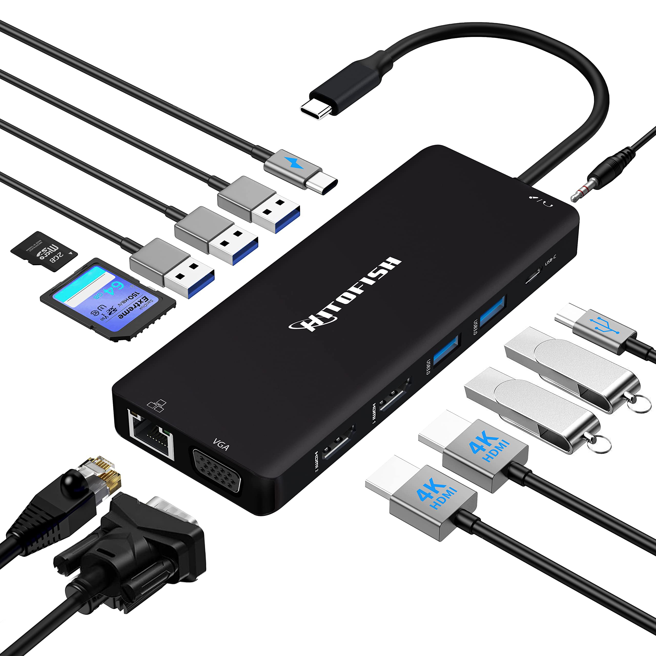 (USED/FAIR) USB C Laptop Docking Station, 14 in 1 Type C Hub Multiport ...