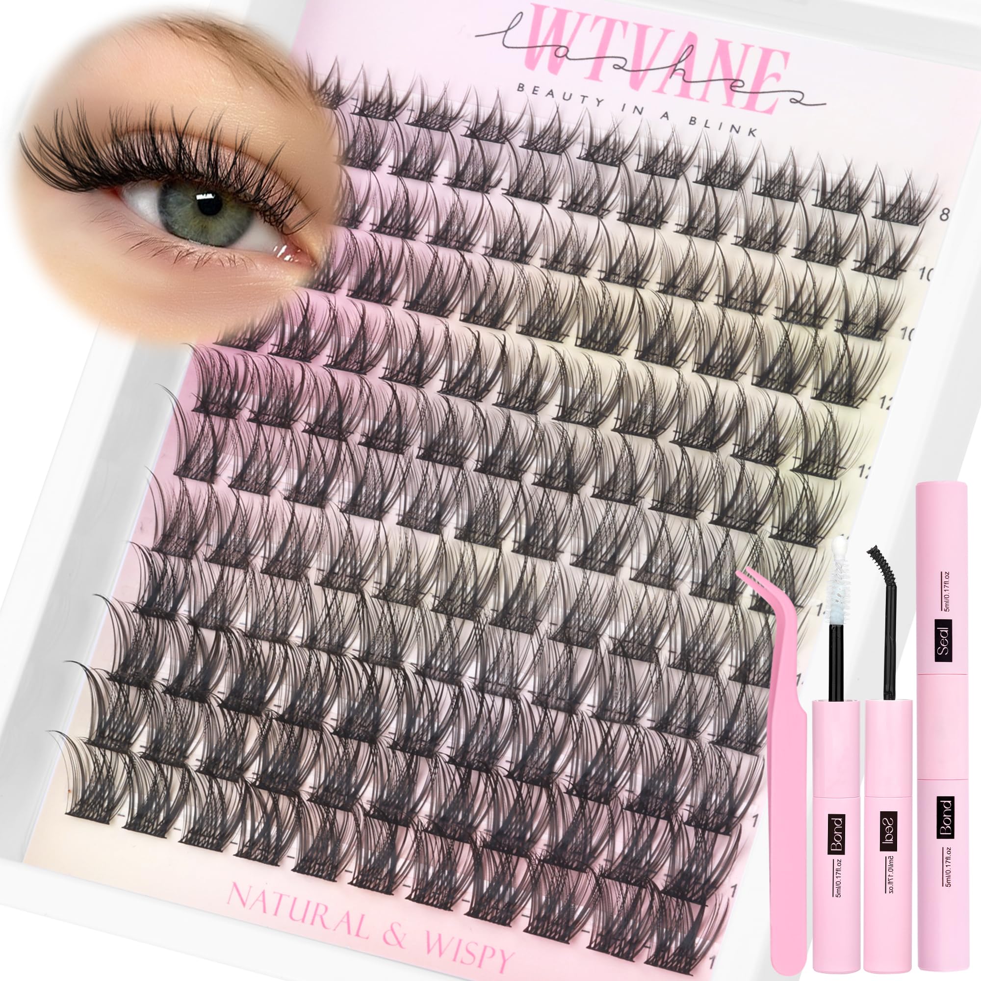 Wtvane Lash Clusters Kit Wispy Cluster Eyelash Extensions Kit Natural ...