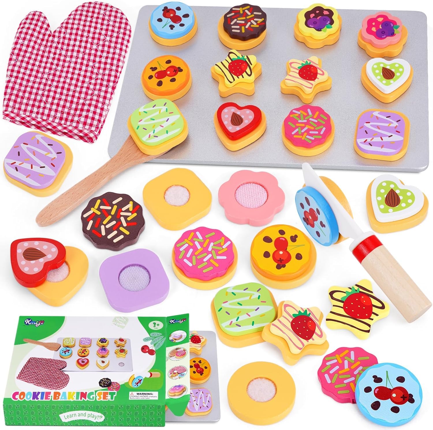 Slice and Bake Wooden Cookie Play Food Set for Kids Kitchen - Toy Food ...