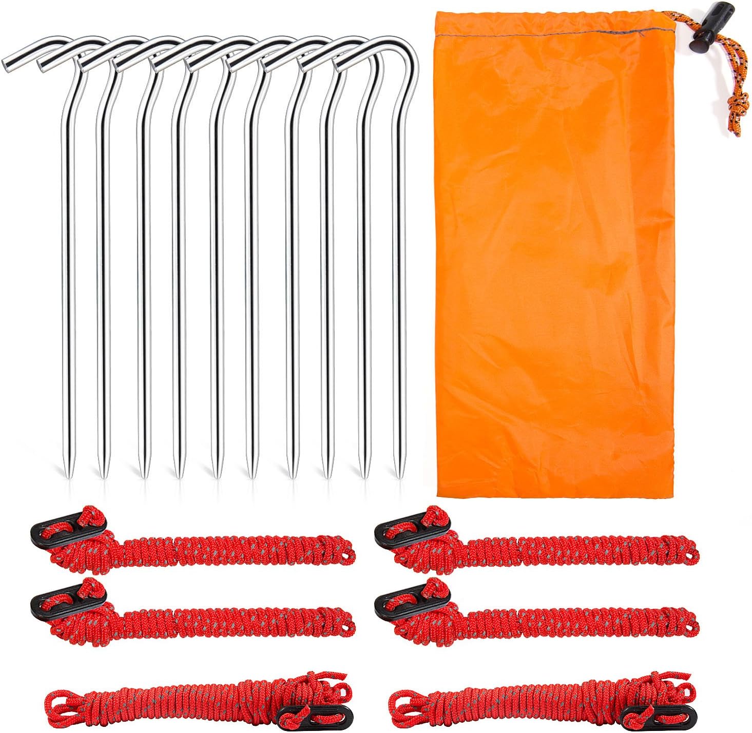 MOOKLIN Tent Guy Ropes Tent Pegs in Aluminum Alloy with Drawstring Bag ...