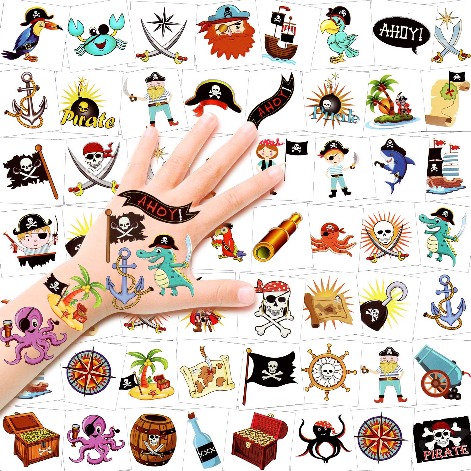 Temporary Tattoo 144 Kids Boys Children's Pirate Transfers Party ...