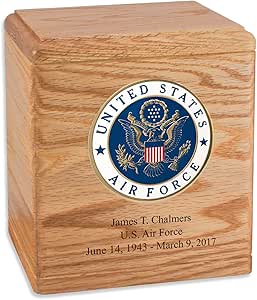 Amazon.com: Oak Wood Military Cremation Urn for The Air Force Veteran ...