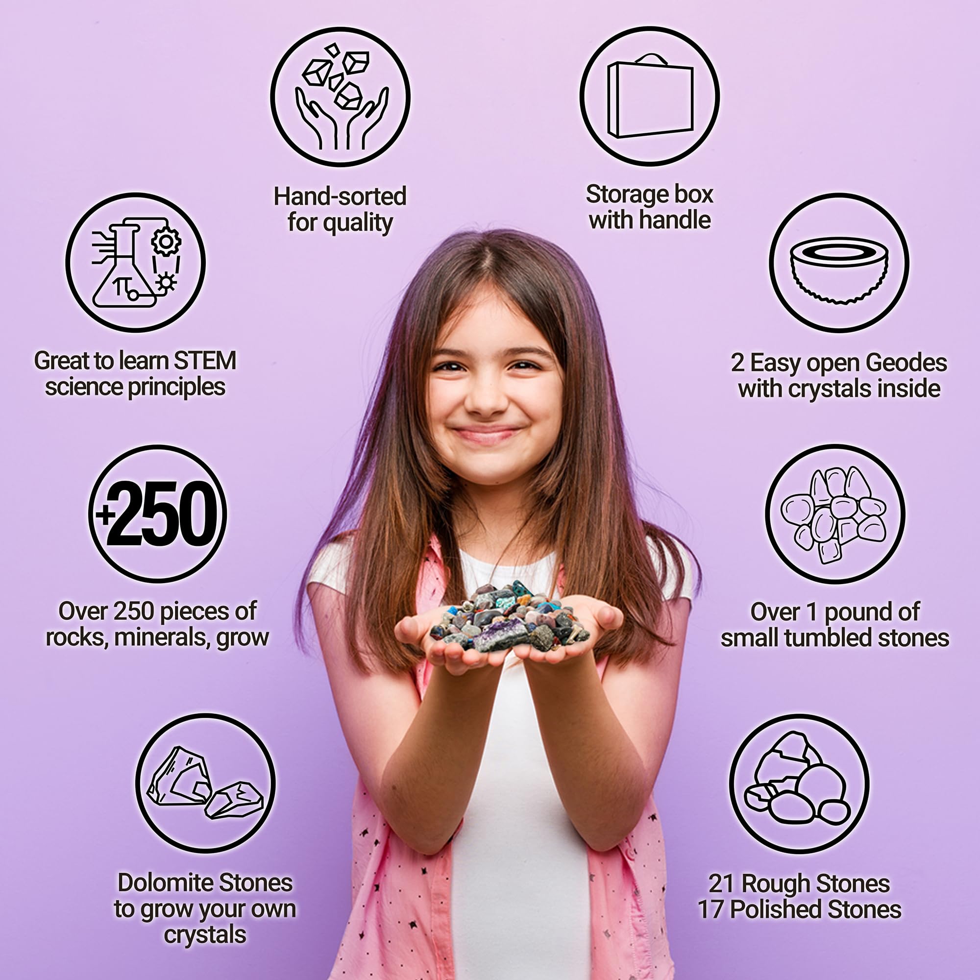 Mua DANCING BEAR Rock, Mineral & Geodes Treasure Hunt Activity Kit (250 Pc Set) Real Shark Teeth ...