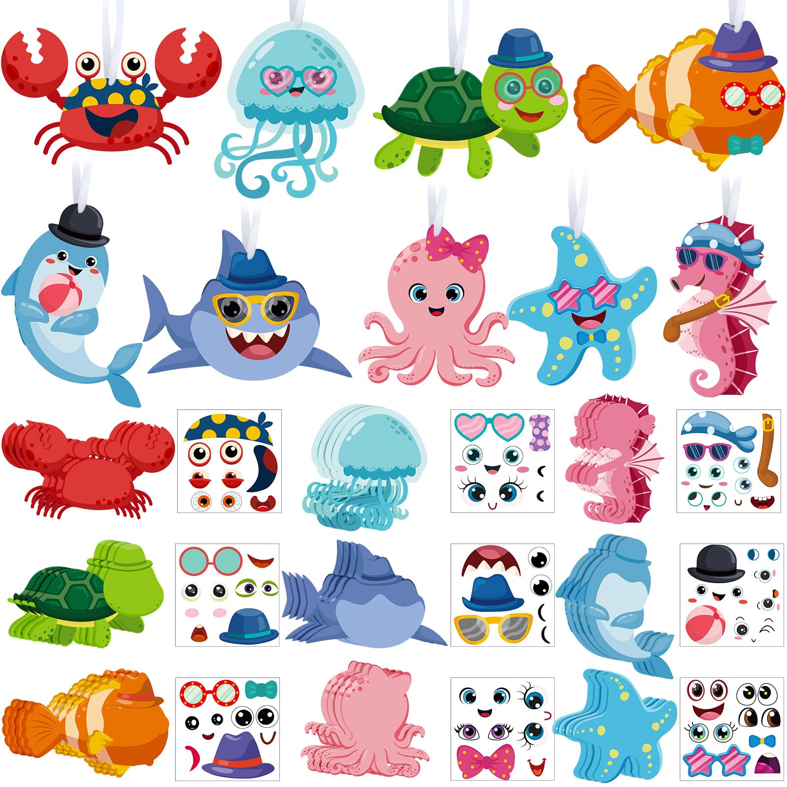 Pasimy 36 Sheets Summer Craft Kits for Kids DIY Sea Animal Craft Make ...
