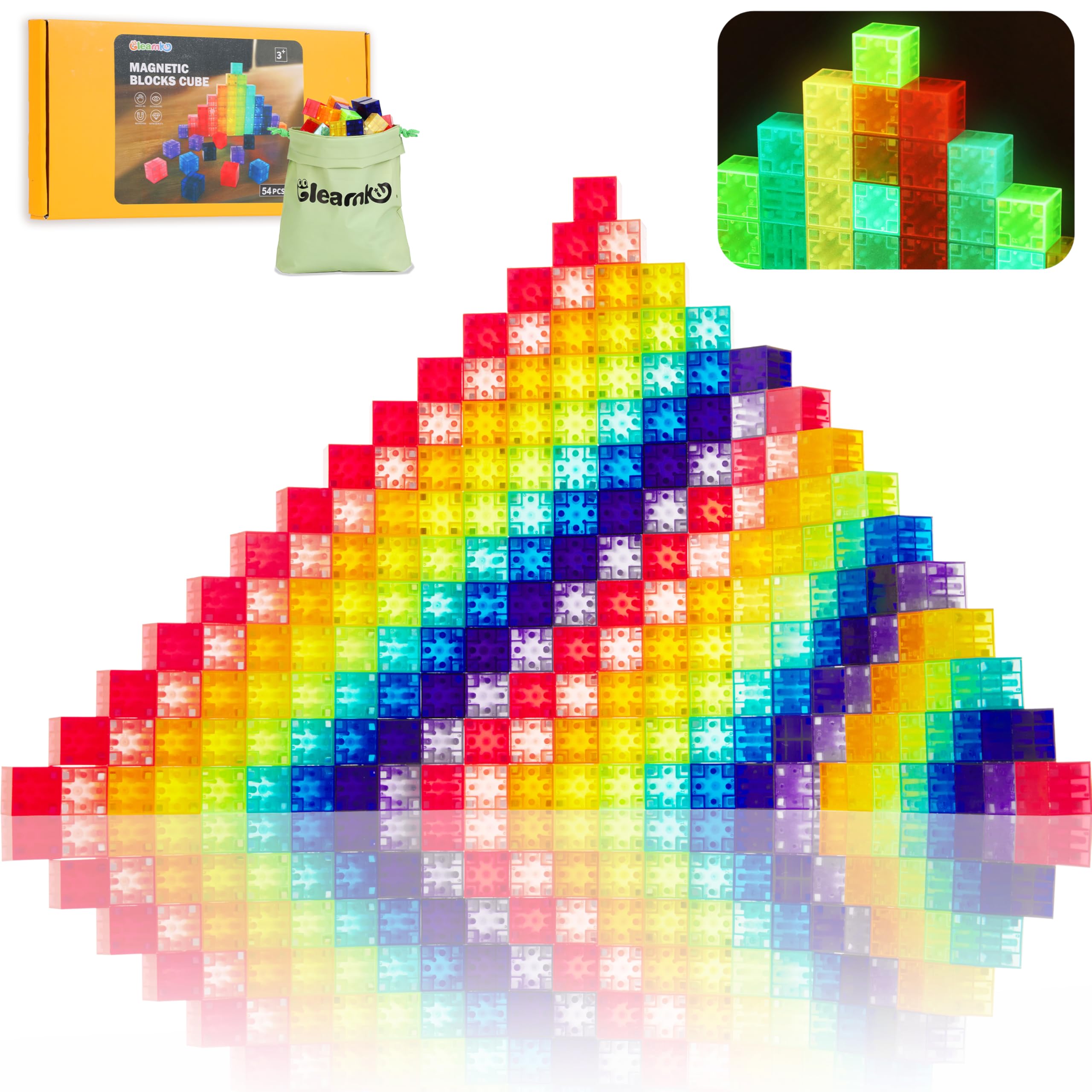 Gleamkid 54PCS Magnetic Blocks Set, Glow in The Dark Children ...