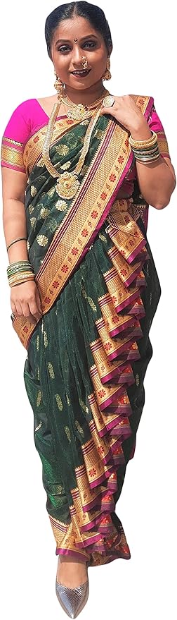 Buy Readymade Nauvari Saree Shahi Mastani Pattern (Green, Medium) at ...