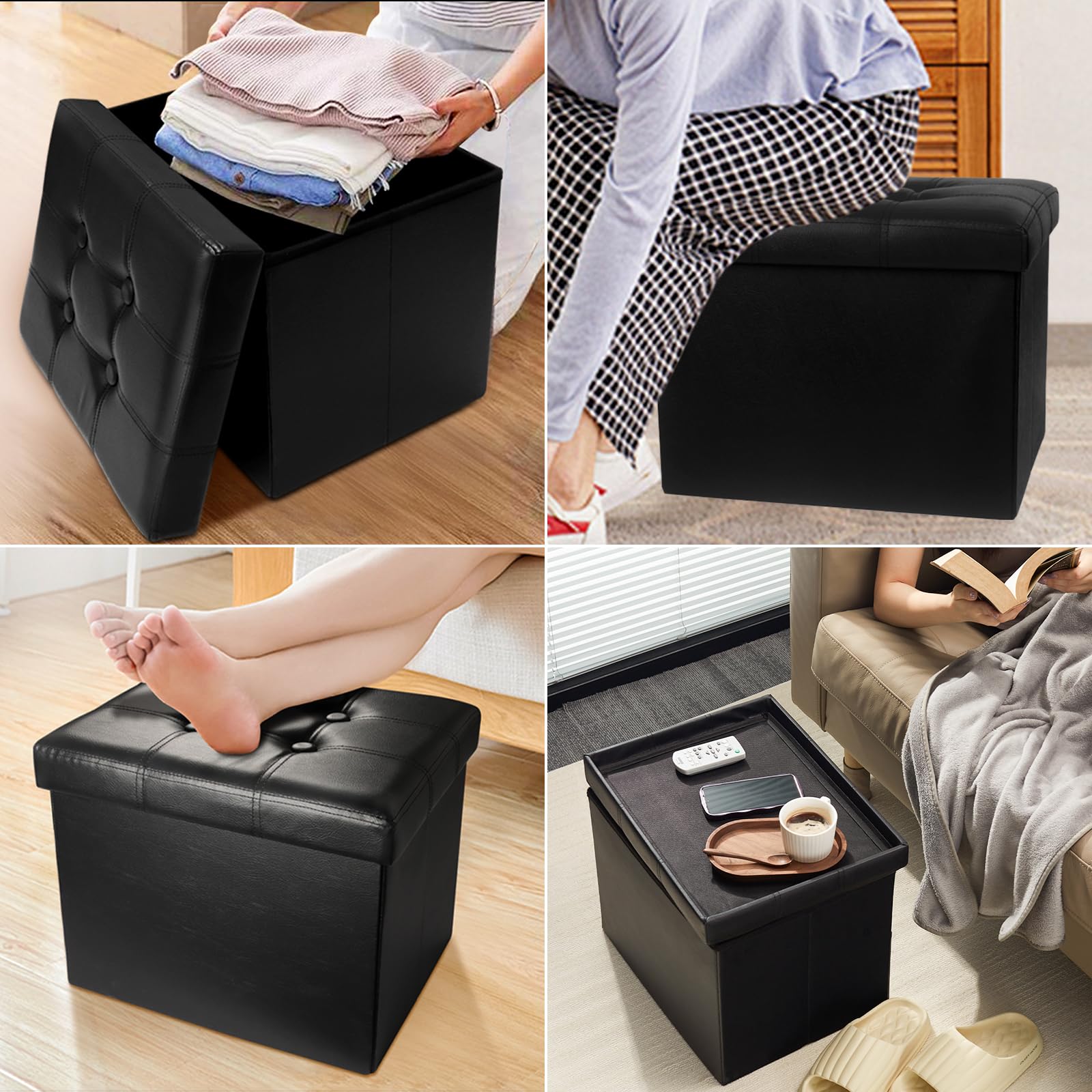 Mua AmasSmile Storage Ottoman Folding Foot Rest Stool, Leather ...
