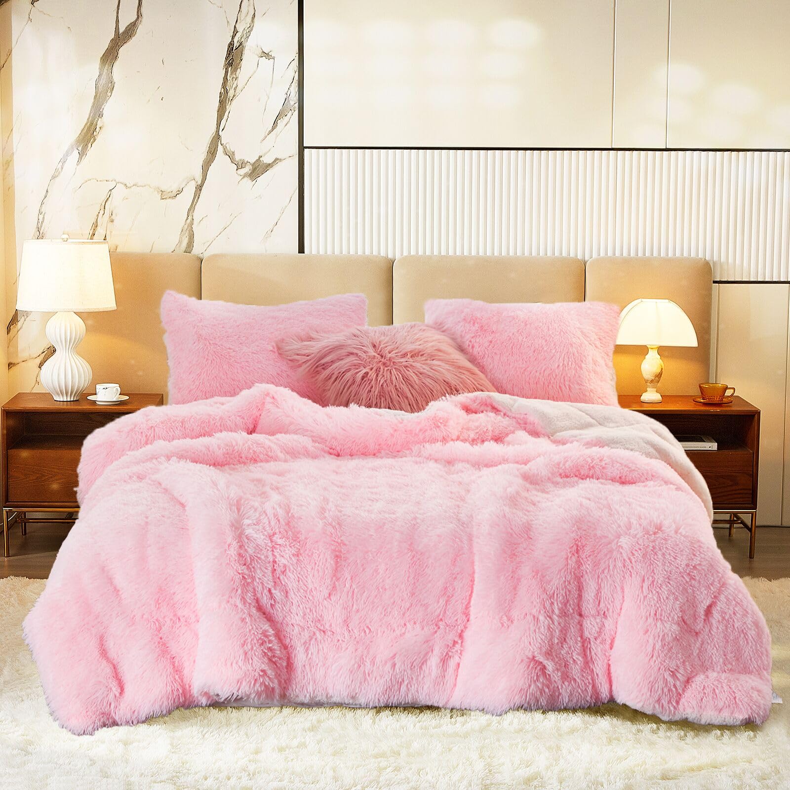 Luxury Faux Fur Shaggy Comforter Set King Size, Plush & Sherpa ...