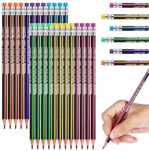 Outus 24 Pieces Triangular Grip Pencils with Eraser HB Pencil for Kids ...