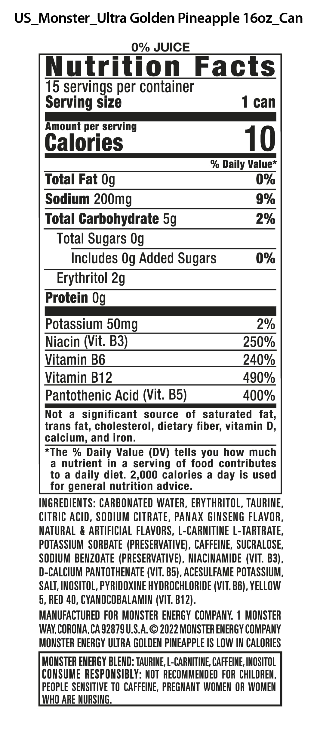 Mua Monster Energy Ultra Golden Pineapple, Sugar Free Energy Drink, 16 ...