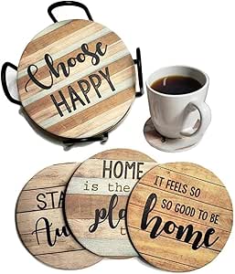 Amazon.com: PANCHH Rustic Farmhouse Stone & Cork Coasters for Drinks ...
