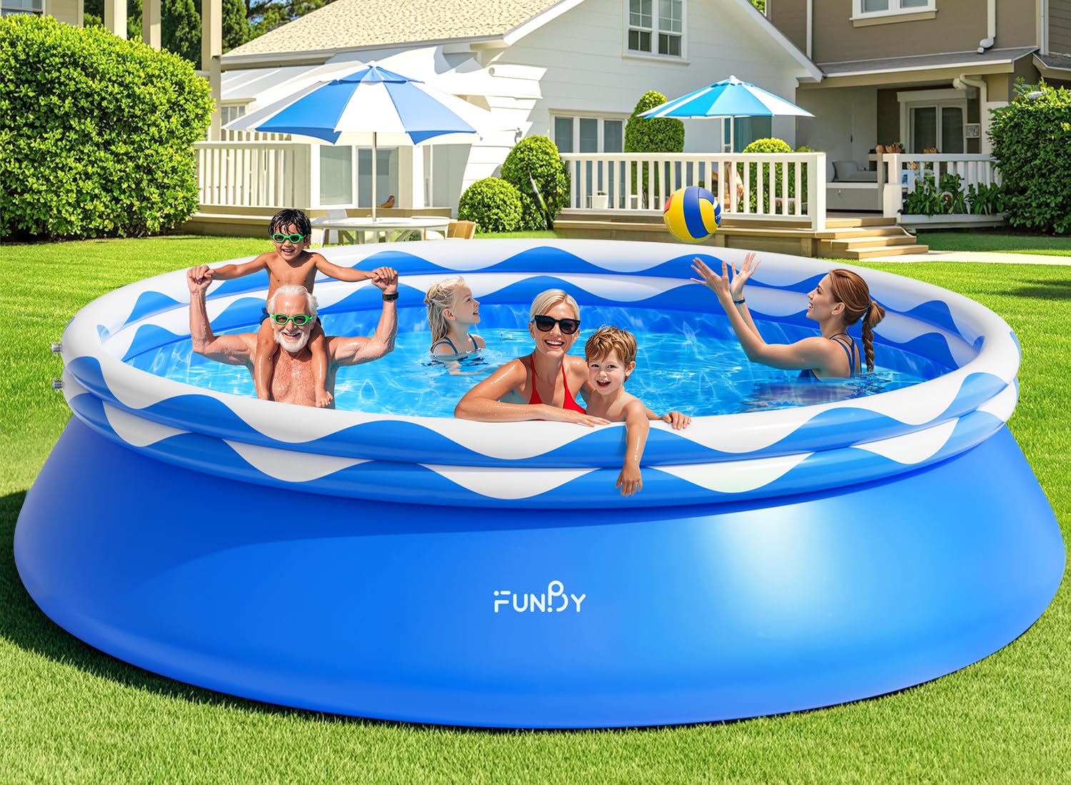 FunBy Upgraded Double Rings Inflatable Above Ground Pool Easy Set ...