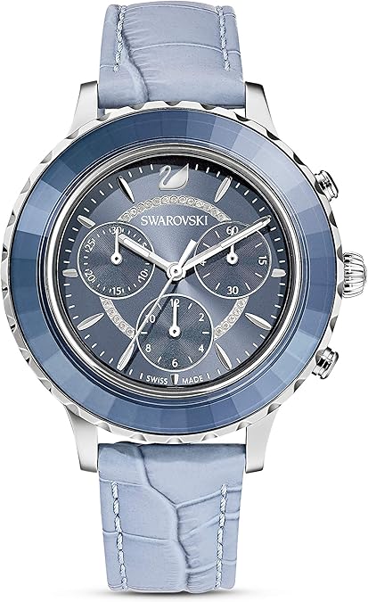 Swarovski Octea Lux Chrono Watch , Leather strap, Blue, Stainless steel ...