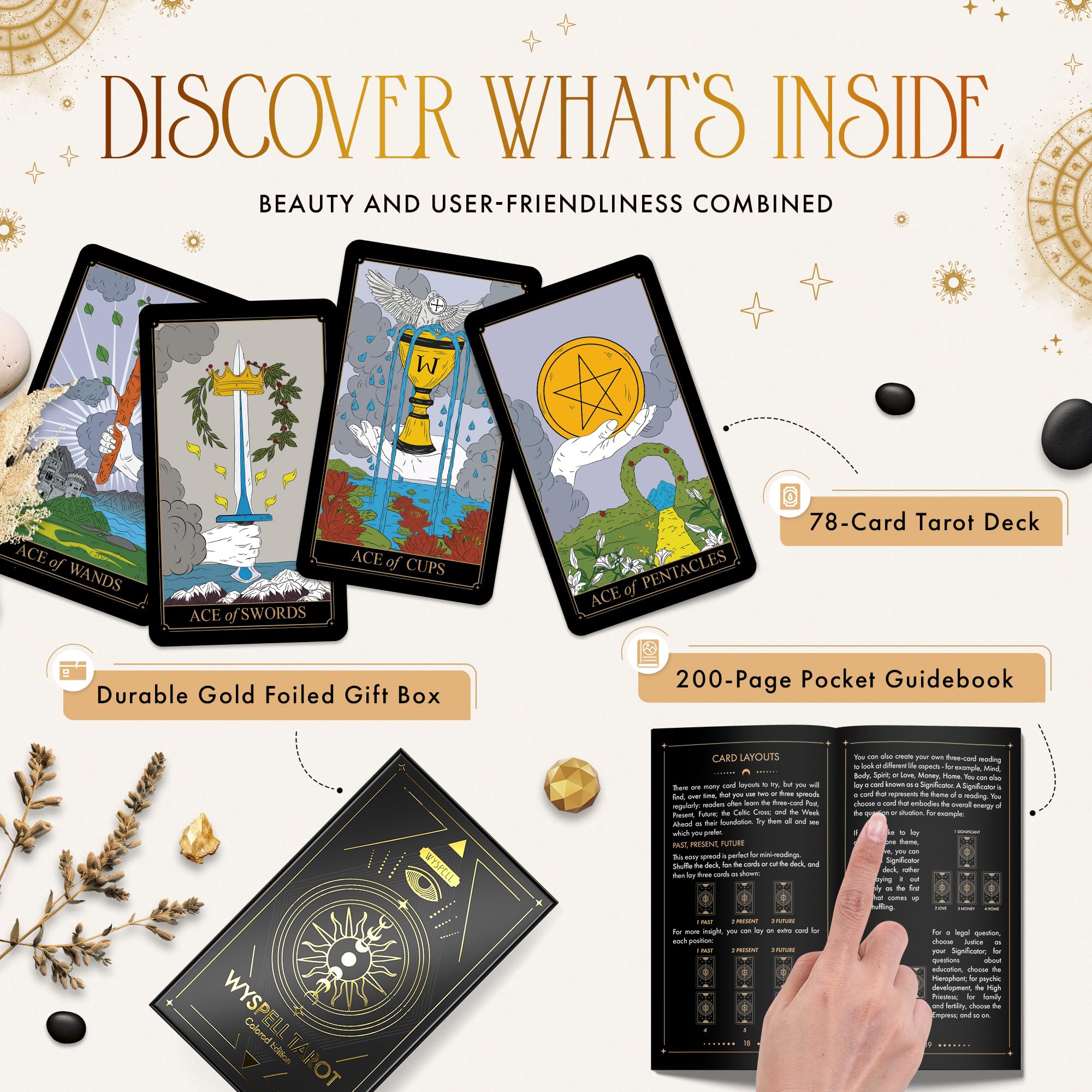 Mua Wyspell Modern Tarot Cards with Guide Book for Beginners - Gold ...