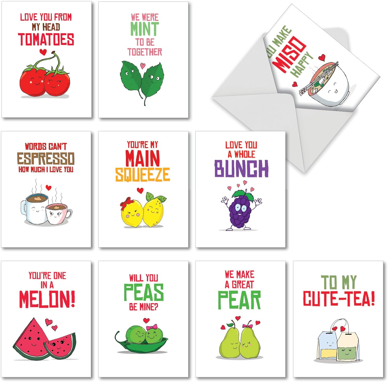 M5659OCB-B1x10 Romantic Yummy Puns: 10 Assorted Blank All Occasions ...