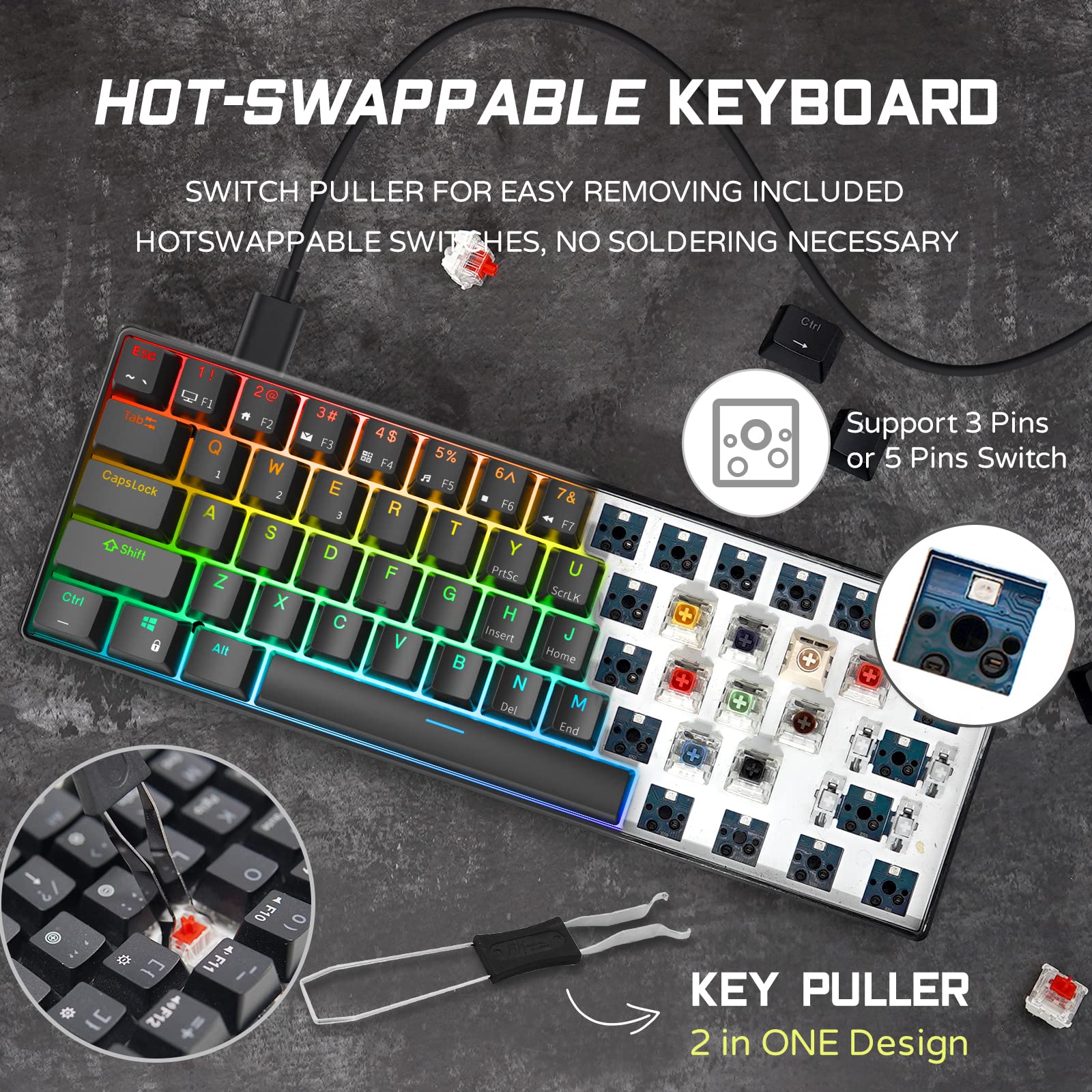 Mua RK ROYAL KLUDGE RK61 Wired 60% Mechanical Gaming Keyboard ...