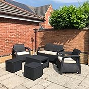 Keter Corfu Outdoor 4 Seater Rattan Sofa Furniture Set with Accent ...
