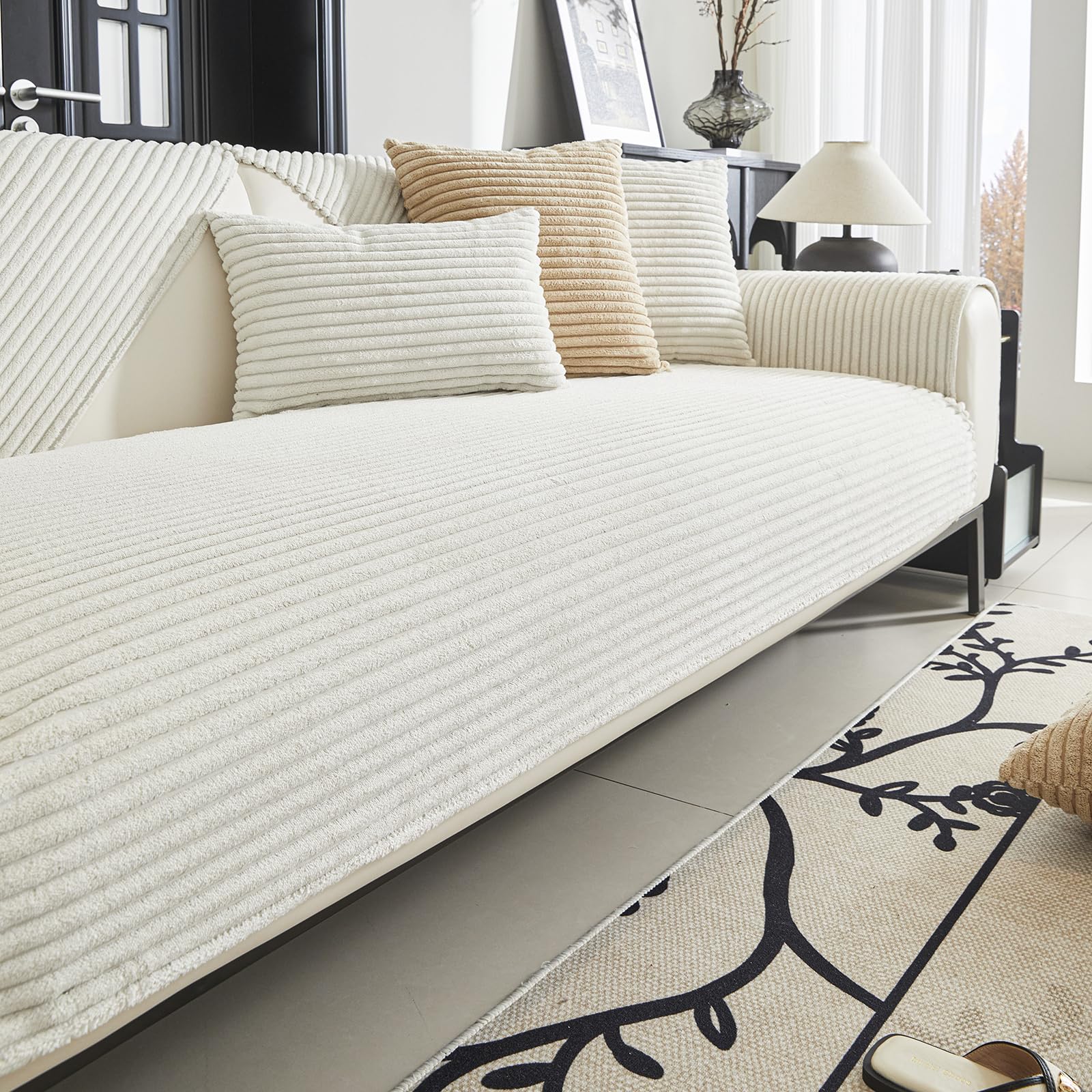 vctops Striped Soft Plush Sofa Couch Covers Modern Farmhouse Fluffy ...