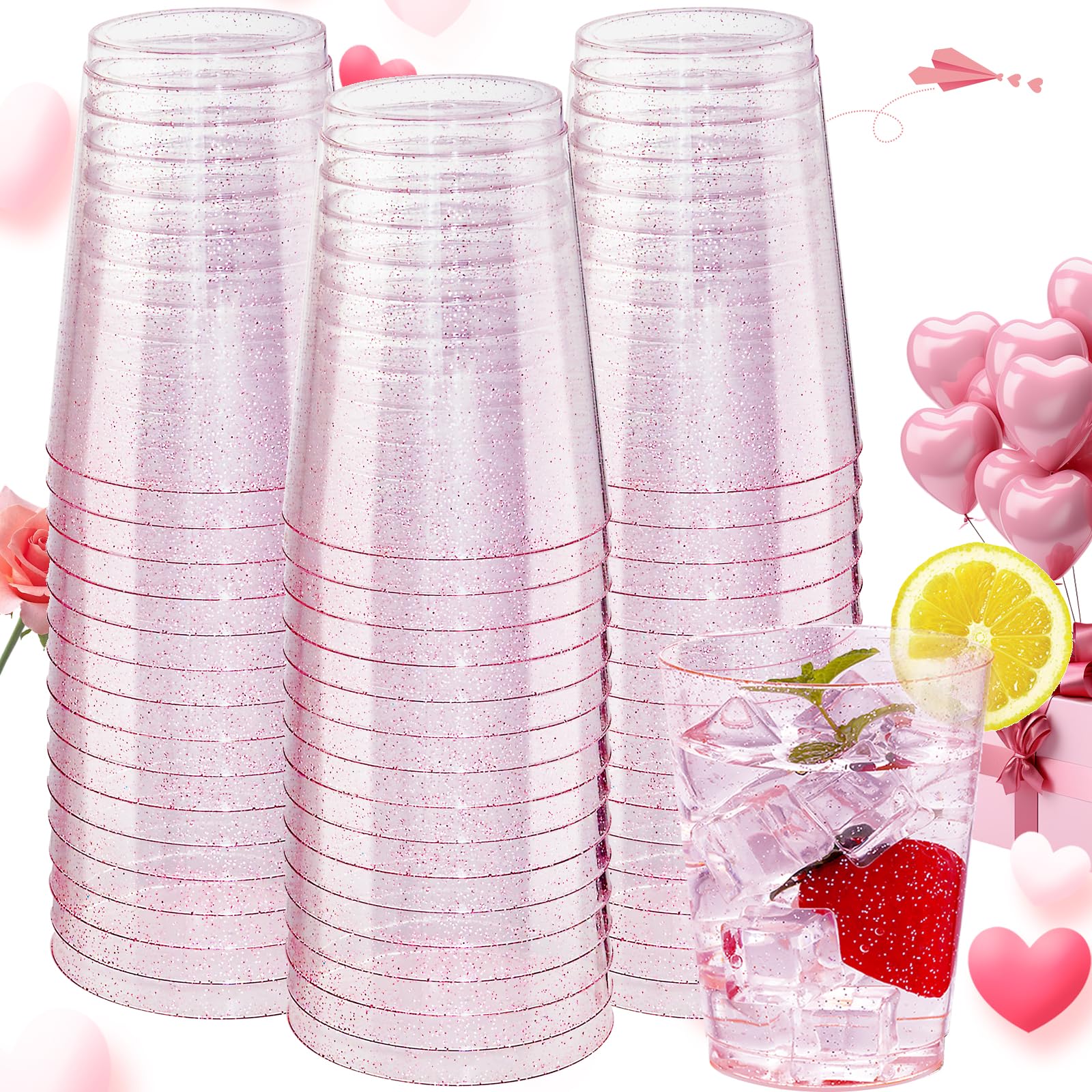 DaYammi 100 Pack 10oz Pink Plastic Cups, Premium Disposable Rose Gold ...