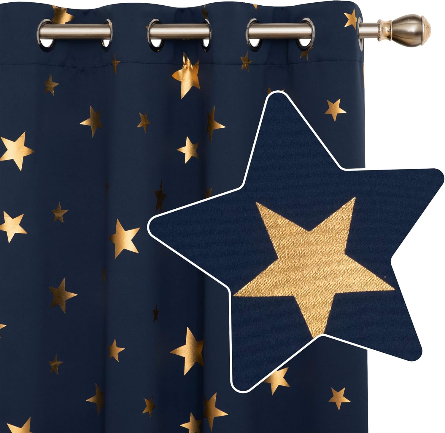 Amazon.com: Deconovo Gold Star Foil Print Blackout Curtains Room ...