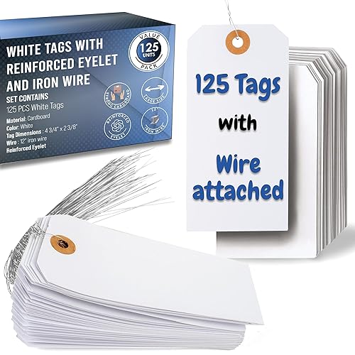 Easytwelve - 125 Pcs Hang Tags with Reinforced Eyelet and Wire, Pre ...