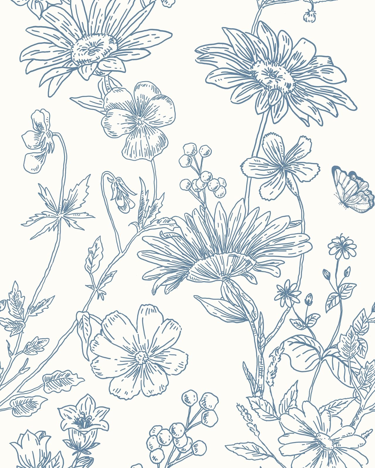 Cohoo Home Blue and White Floral Wallpaper Peel and Stick Blue White ...