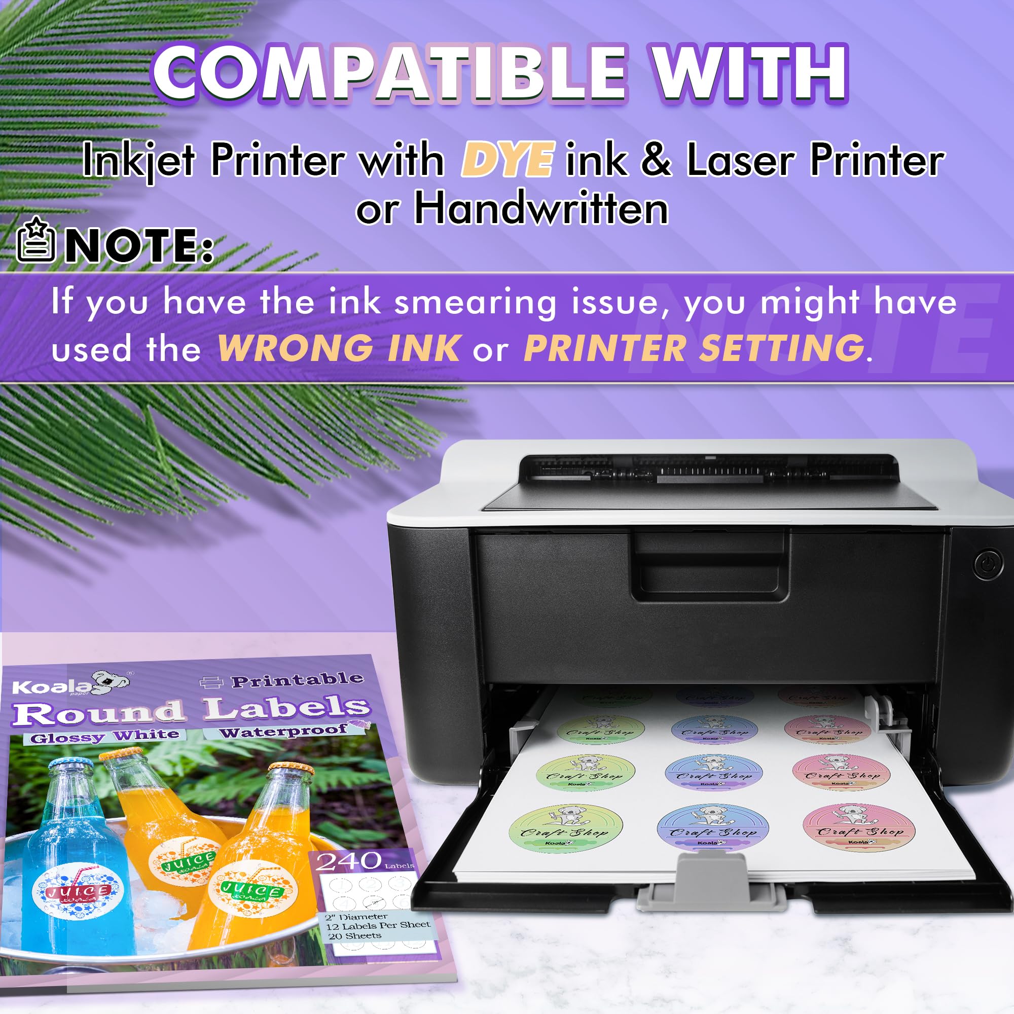 Mua Koala Round Labels 2 Inch, Glossy Waterproof Printable Circle ...