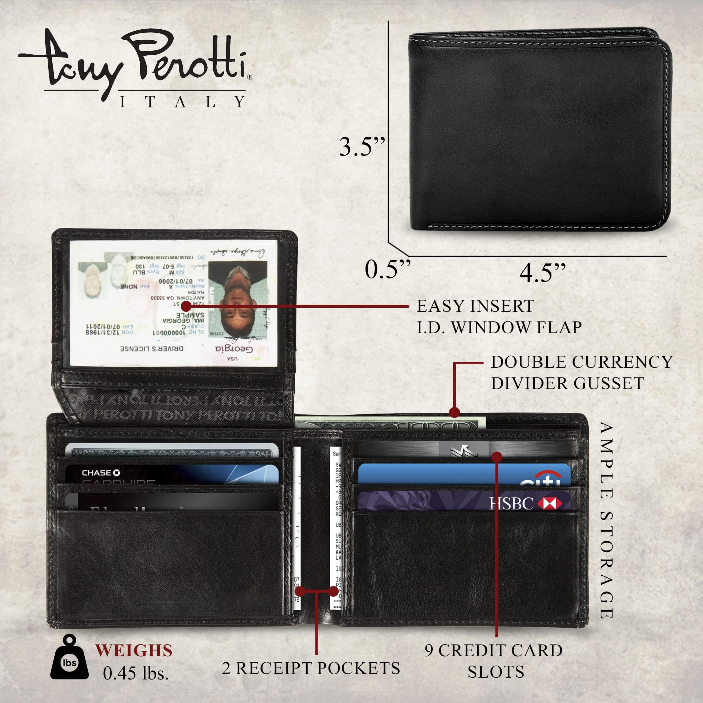Mua Tony Perotti Men's Italian Leather Bifold Wallet With ID Window ...