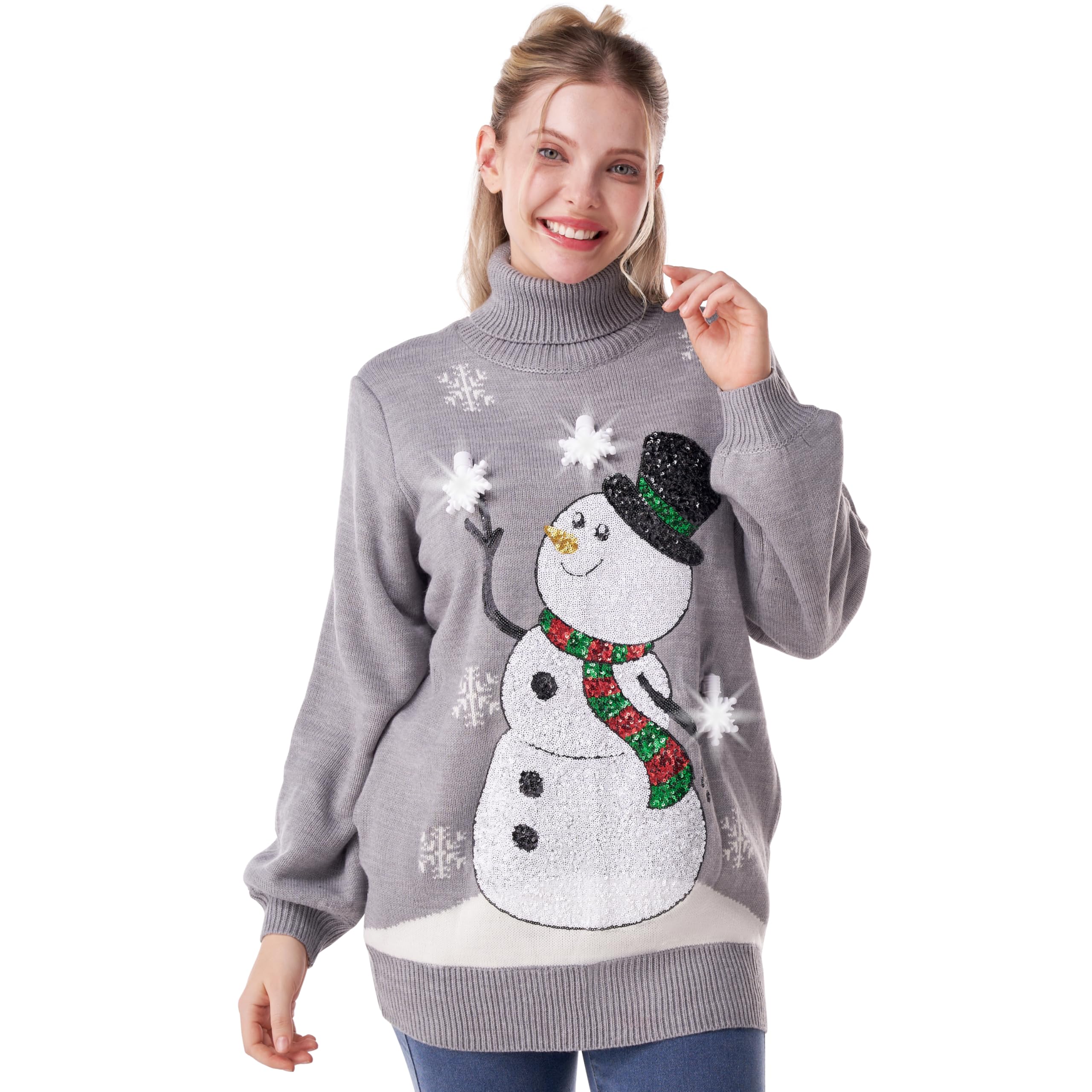 Giggling Getup Christmas Ugly Sweater Dress, 3D Snowman Loose Women ...