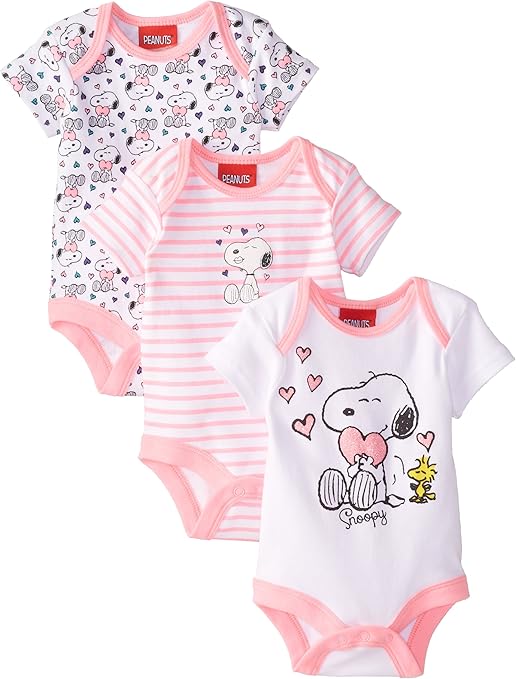Amazon.com: Peanuts Baby-Girls Newborn Snoopy Girls 3 Pack Bodysuits ...