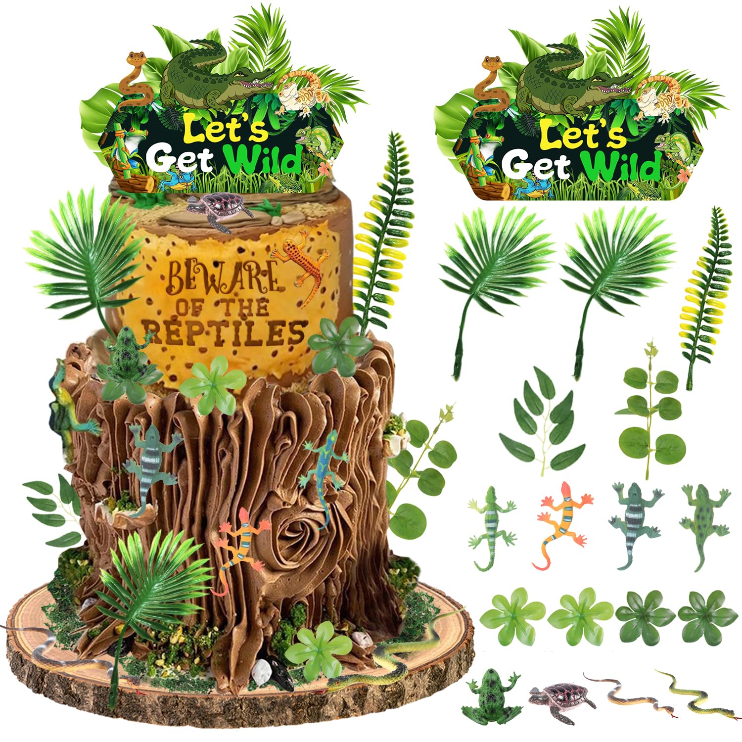 Reptile Cake Toppers Safari Animals Lizard Snake Turtle Alligator Toy ...