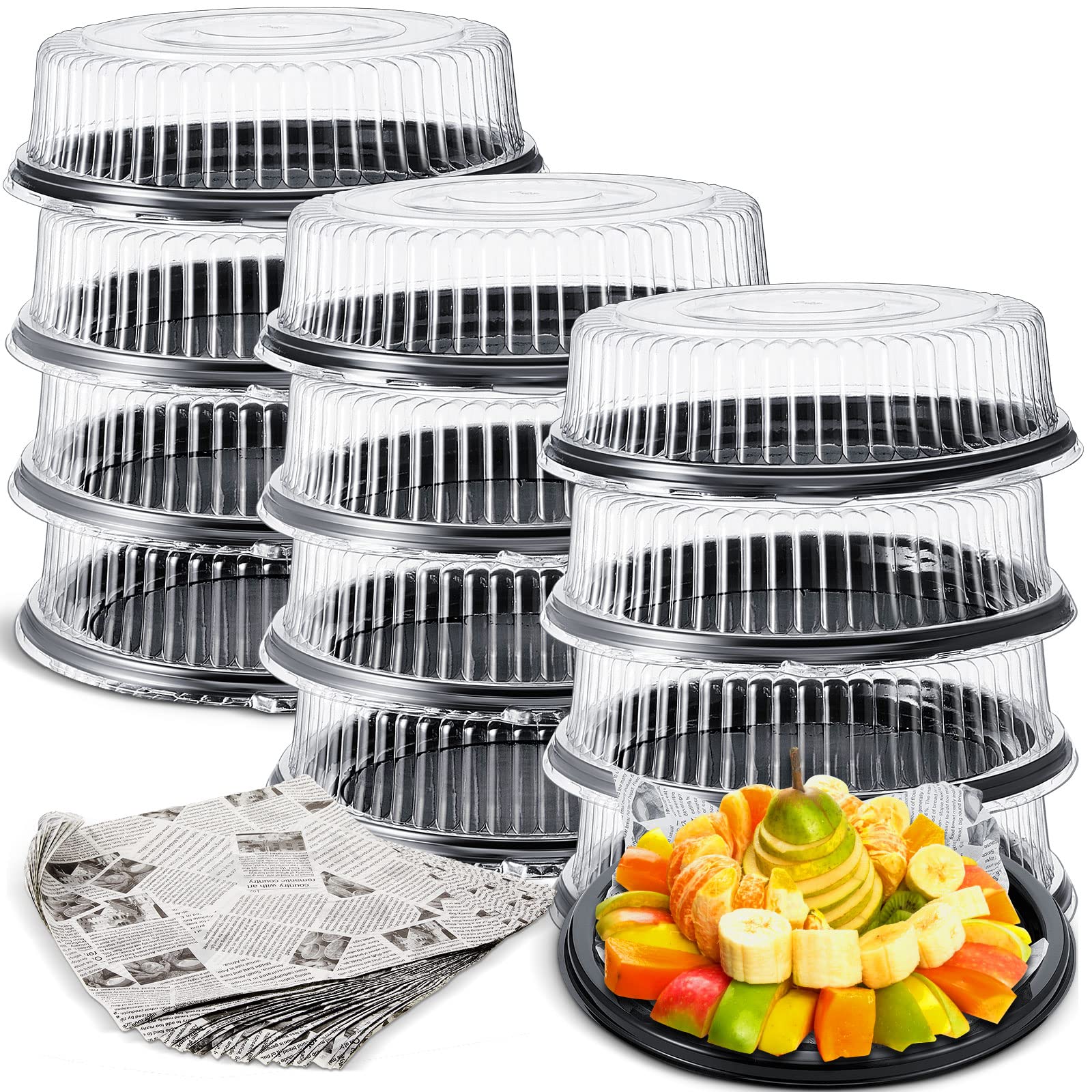 Tessco 12 Pack Heavy Duty, Repeatedly Plastic Serving Tray with Lid and ...