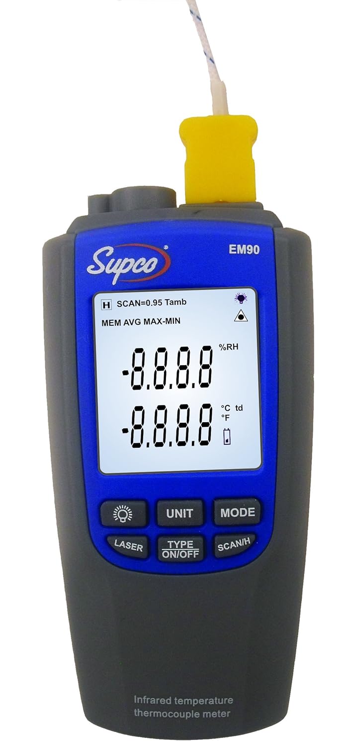 Supco EM90 Infrared and Thermocouple Thermometer with Probe, -50 to 300 ...