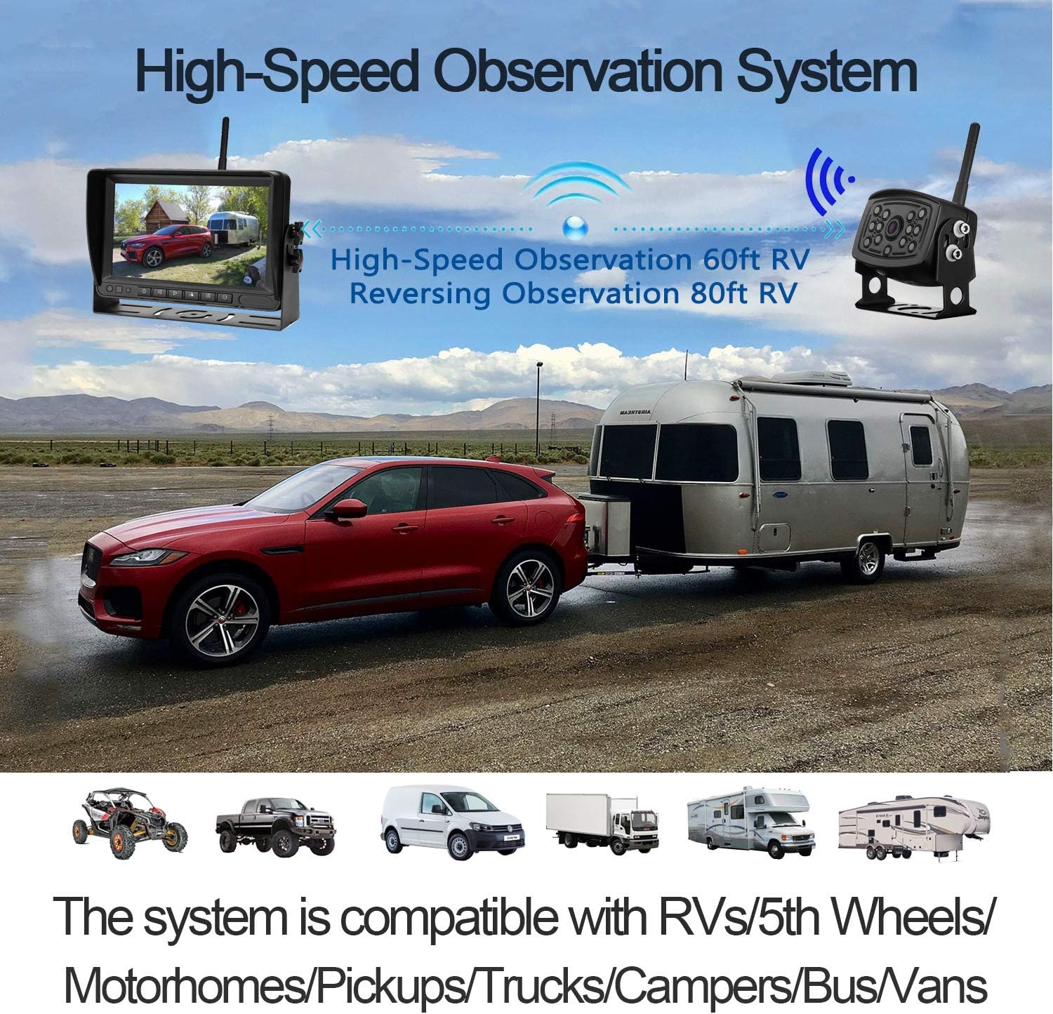 HD 960P Wireless Reversing Camera for RVs,Trucks,Trailers with 7 inch ...