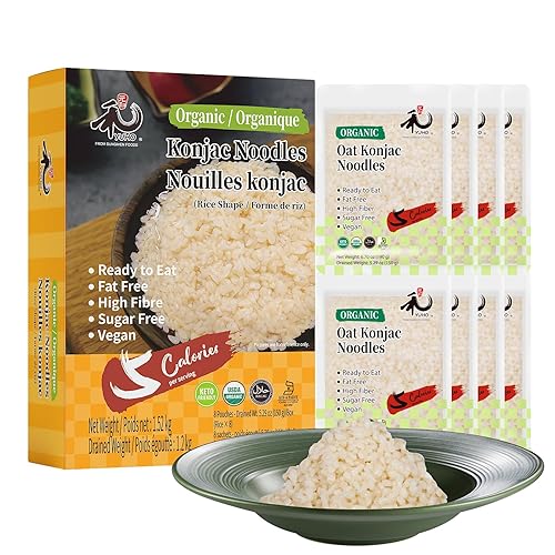 YUHO Organic Shirataki Rice 8 Pack Organic Konjac Oat Rice Ready to Eat ...