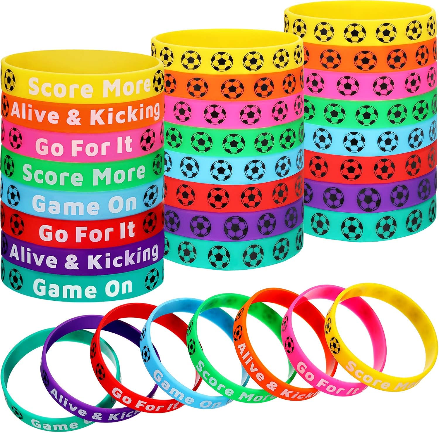 48 Pieces Ball Silicone Motivation Bracelets Multicolored Rubber ...