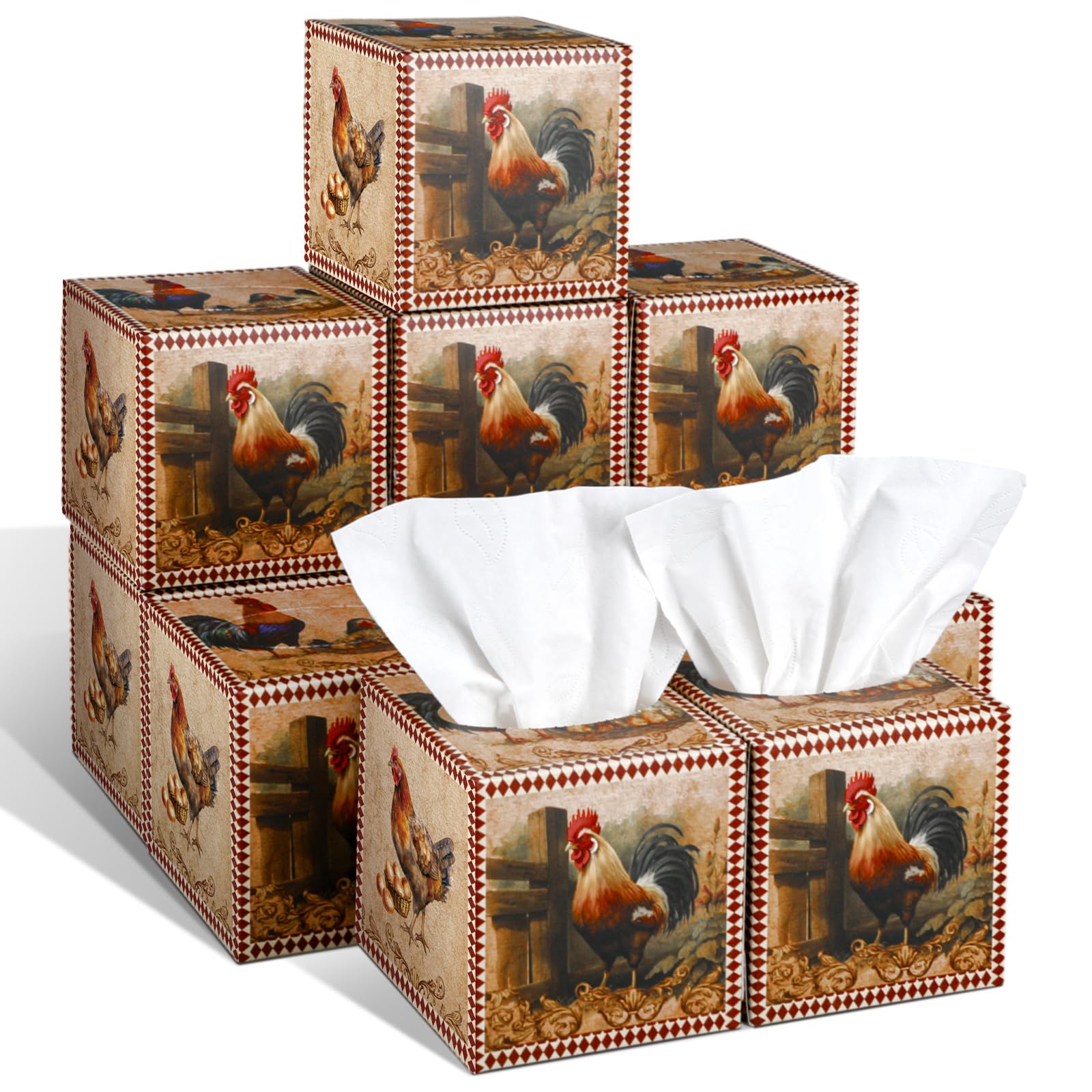 Fourluoo 12 Pack Rooster Facial Tissues Cube Boxes Chicken Face box 600 ...