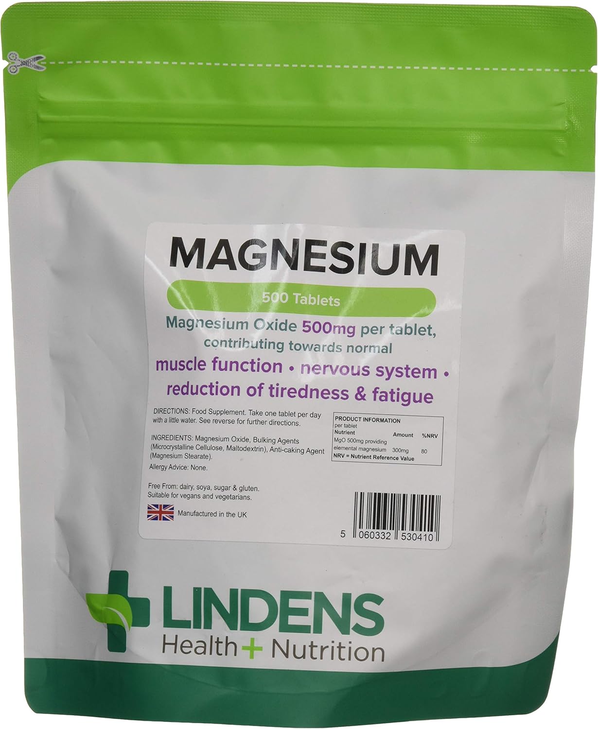 Lindens Magnesium 500mg Tablets | 500 Pack | Contributes Towards Normal ...
