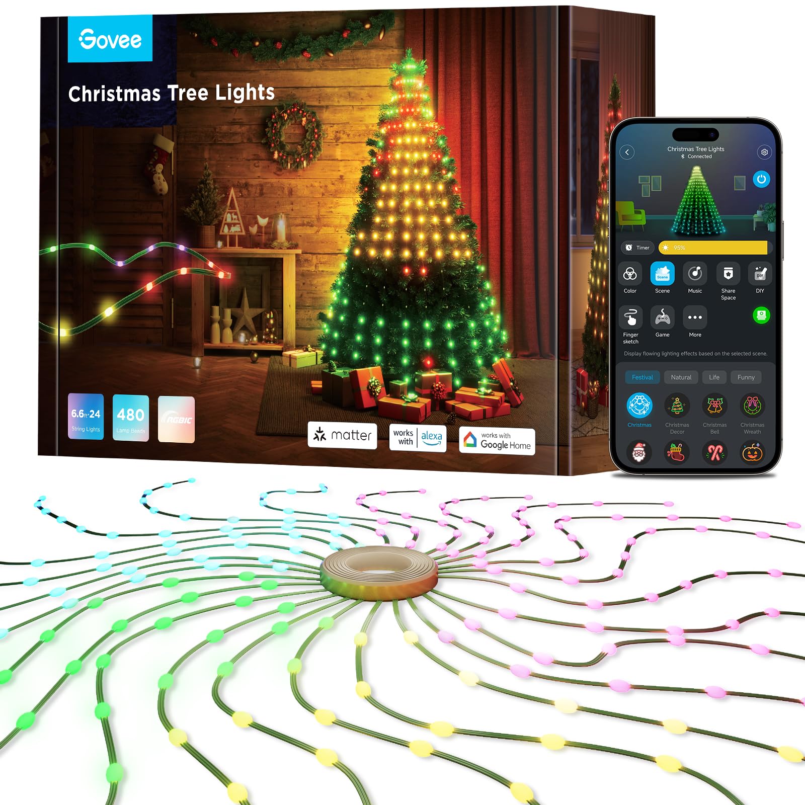 Govee Christmas Tree Lights, Smart RGBIC 480 LEDs Christmas Lights ...