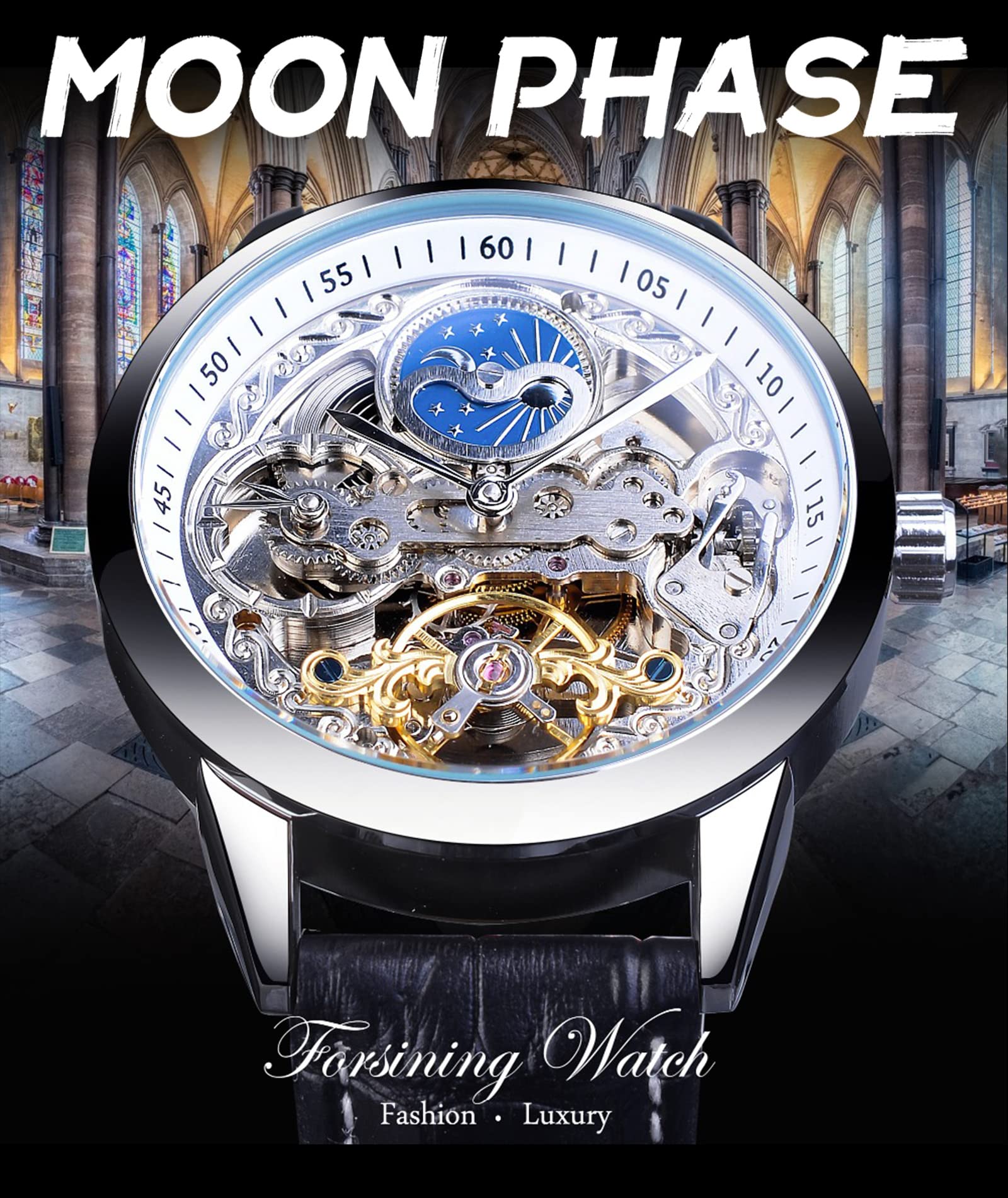 Mua FORSINING Men's Skeleton Moon Phase Watch Mechanical Self-wind ...